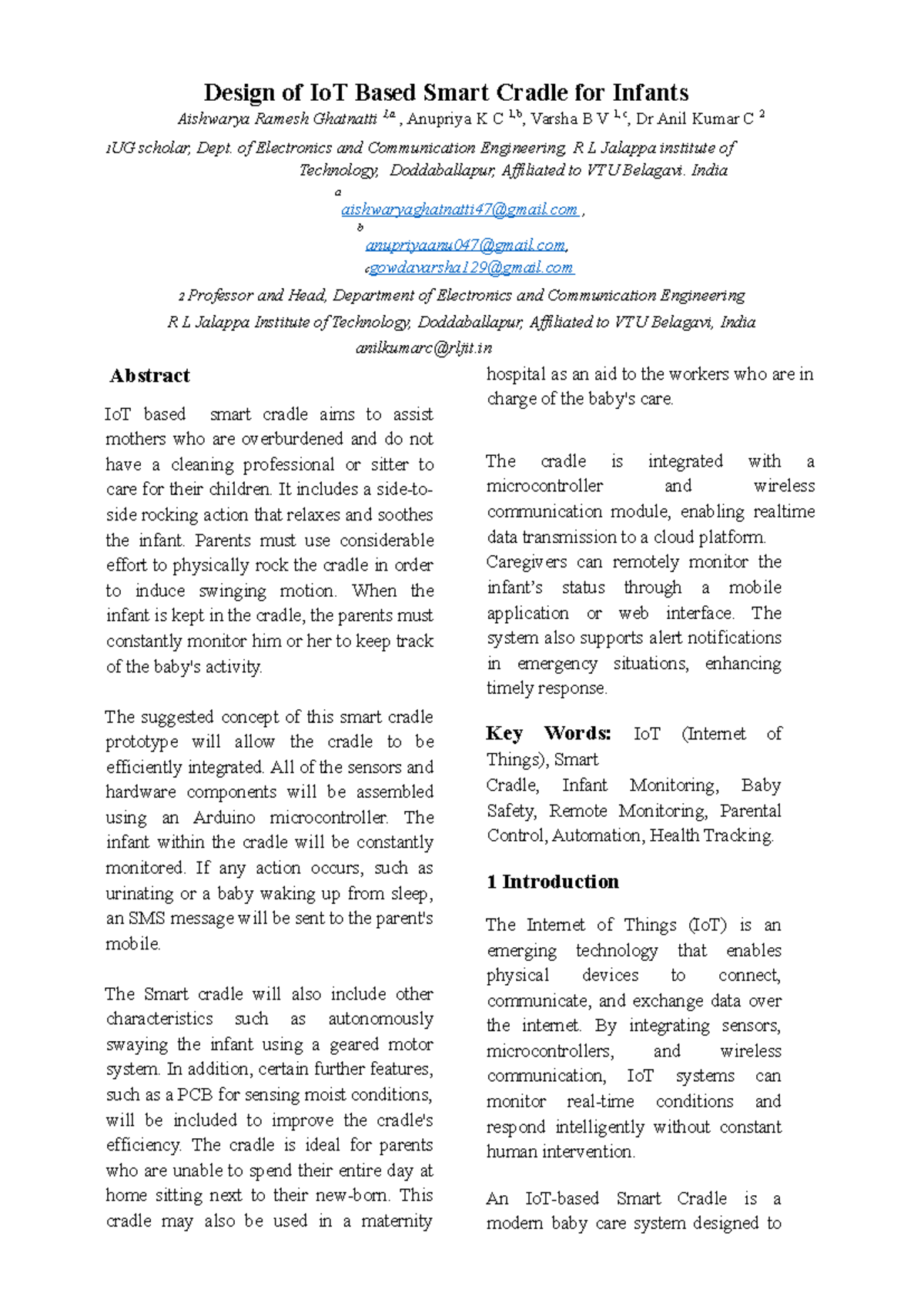 IoT-Based Smart Cradle Design for Infant Care and Monitoring - Studocu