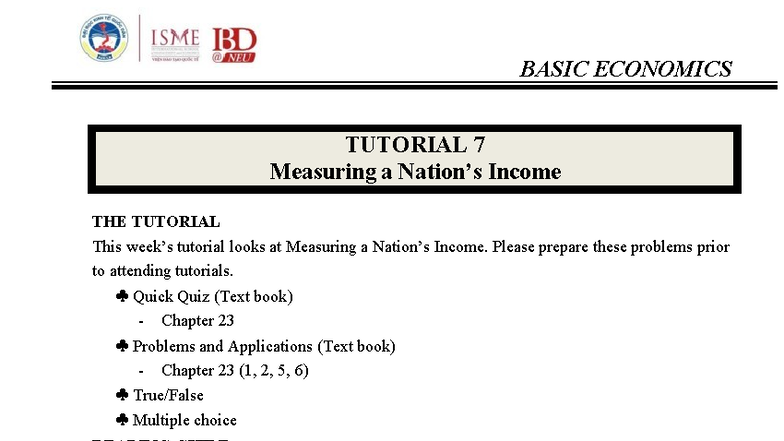 STU - Tutorial 7: Measuring Income in Basic Economics - Studocu