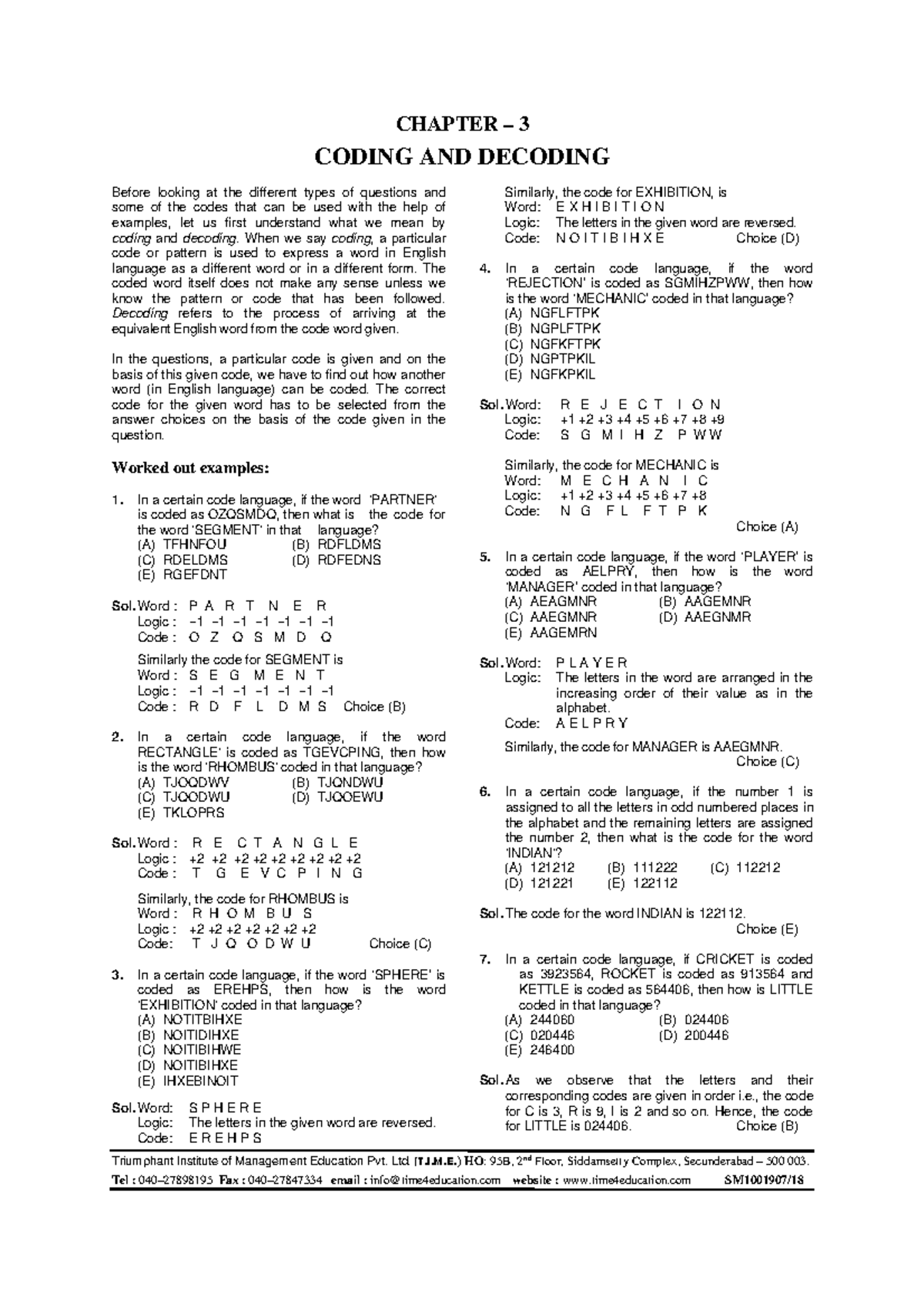 SM1001907 Chapter-3(Coding Decoding) - Triumphant Institute of Management Education Pvt. Ltd ...