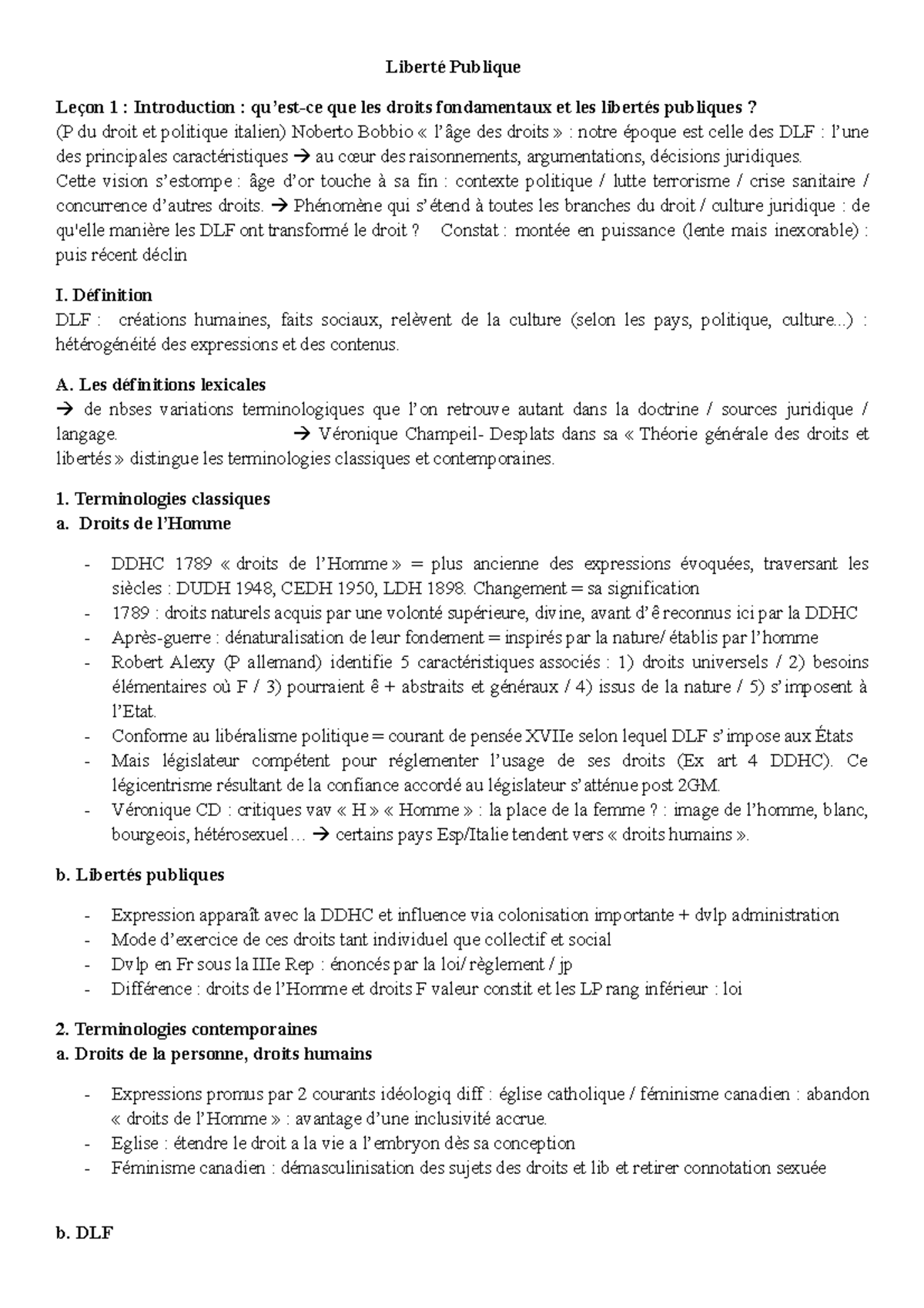 Liberté Publique : Notes de Cours sur les Droits Fondamentaux (LP101 ...