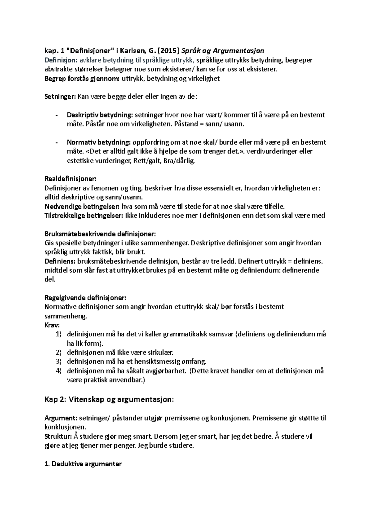 Exphil 101: Notater fra Forelesninger om Språk og Argumentasjon - Studocu