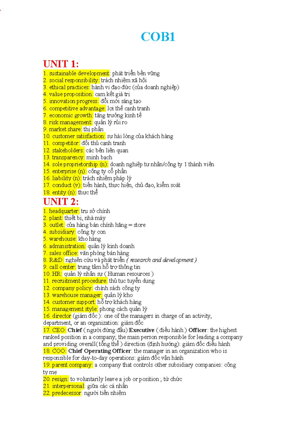 COB1 Vocab: Key Terms in Sustainable Development & Business Practices ...