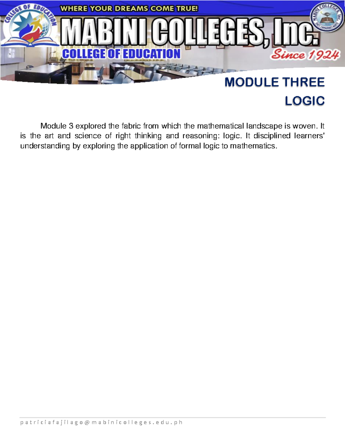 Lesson 1 Logic Statements and Quantifiers - MODULE THREE LOGIC Module 3 ...