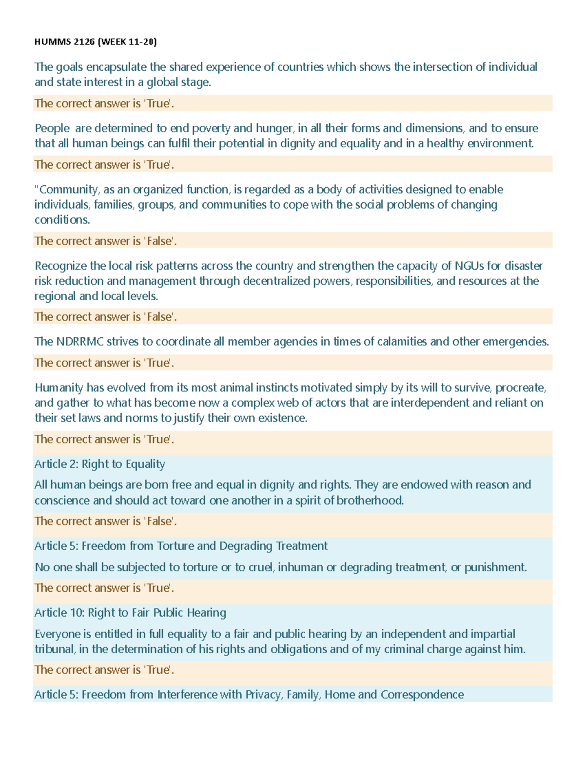 HUMMS 2126 Study Guide: Key Insights for Weeks 11-20 - Studocu