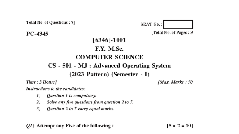 M.Sc. (Computer Science) 2023 Pattern: Advanced OS & AI Exam Papers ...