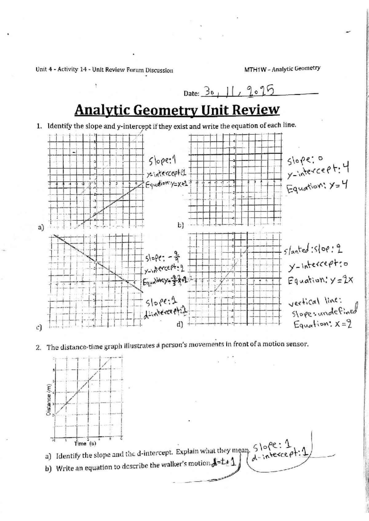 Unit 4 Activity 14 Review: MTH1W Analytic Geometry Solutions - Studocu