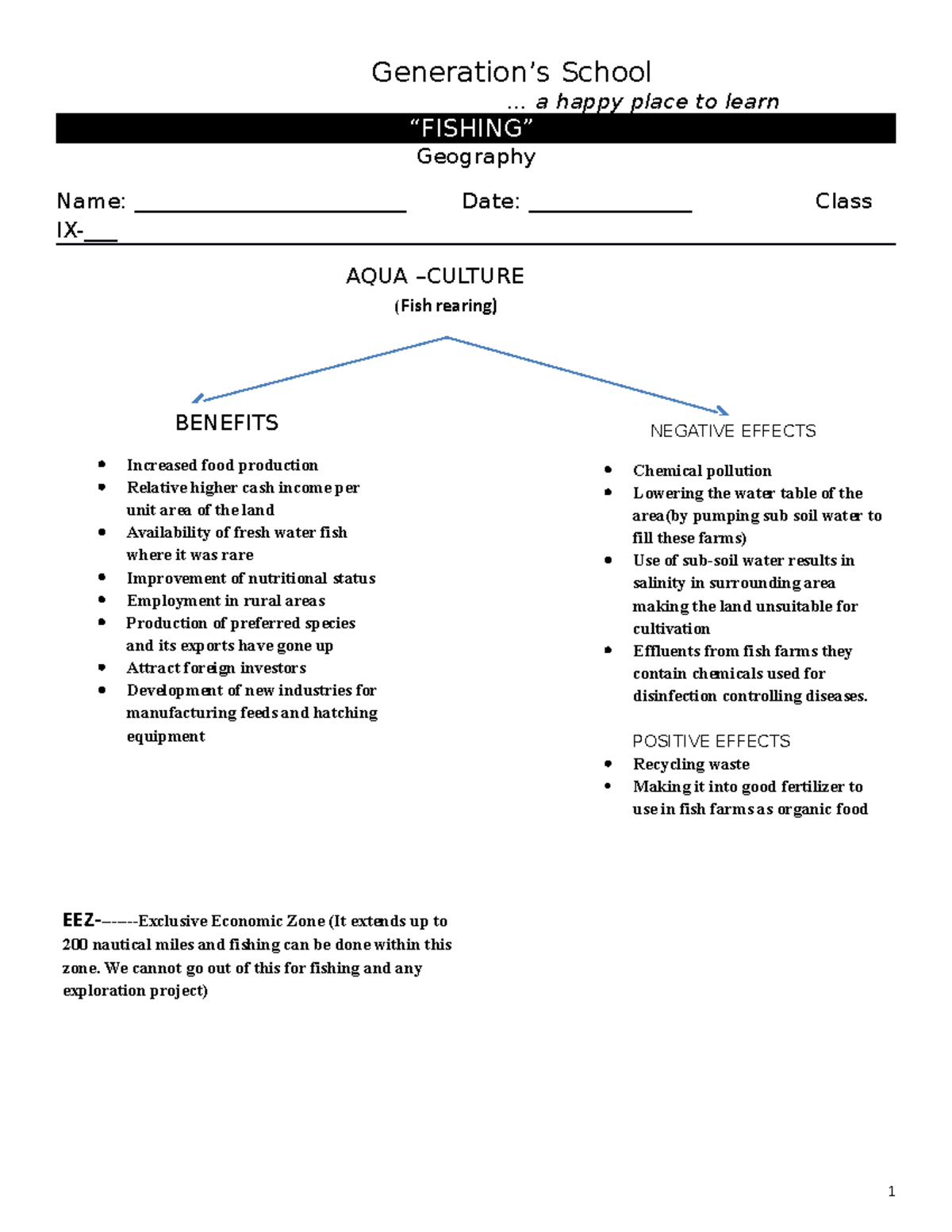 Aqua-culture handout - Generation’s School ... a happy place to learn ...
