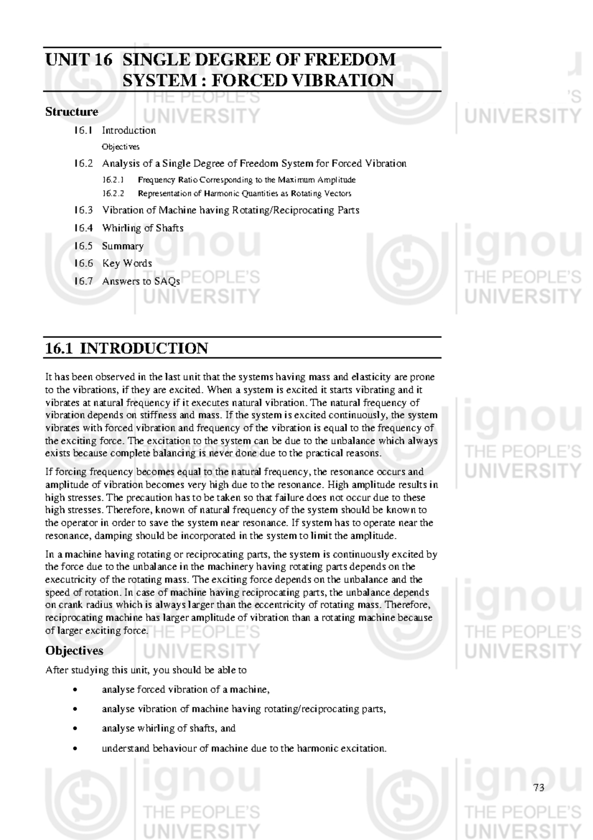 Unit 16: Single Degree of Freedom System - Forced Vibration Exam Notes ...