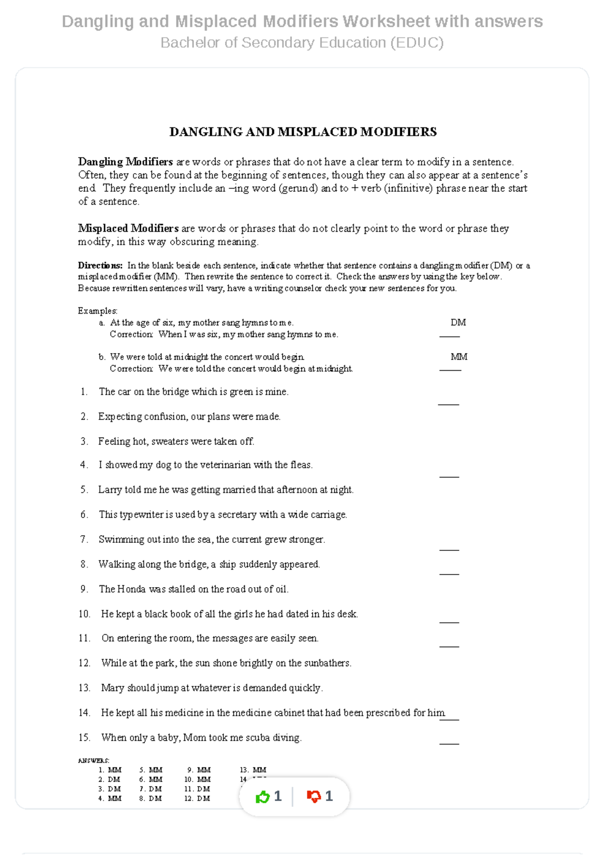 Dangling-and-misplaced-modifiers-worksheet-with-answers compress ...