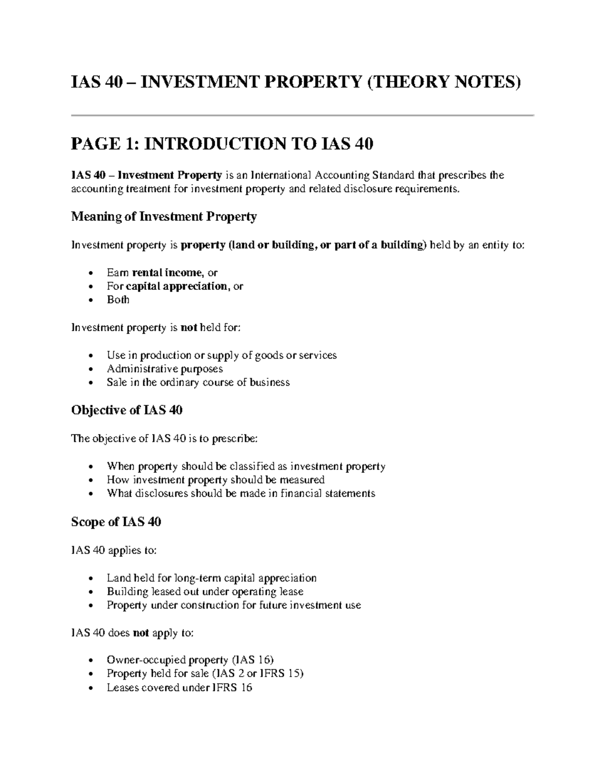 IAS 40 Theory Notes: Understanding Investment Property Standards - Studocu