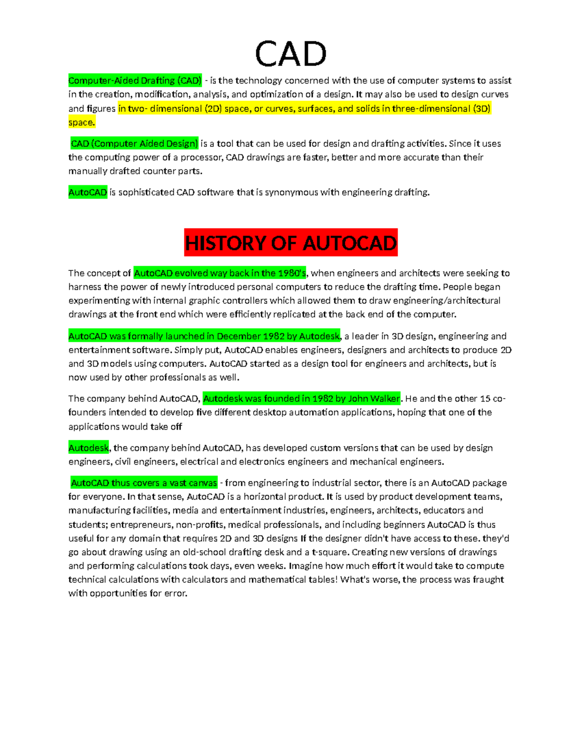 CAD Drafting Overview and AutoCAD Features (CAD) - Studocu