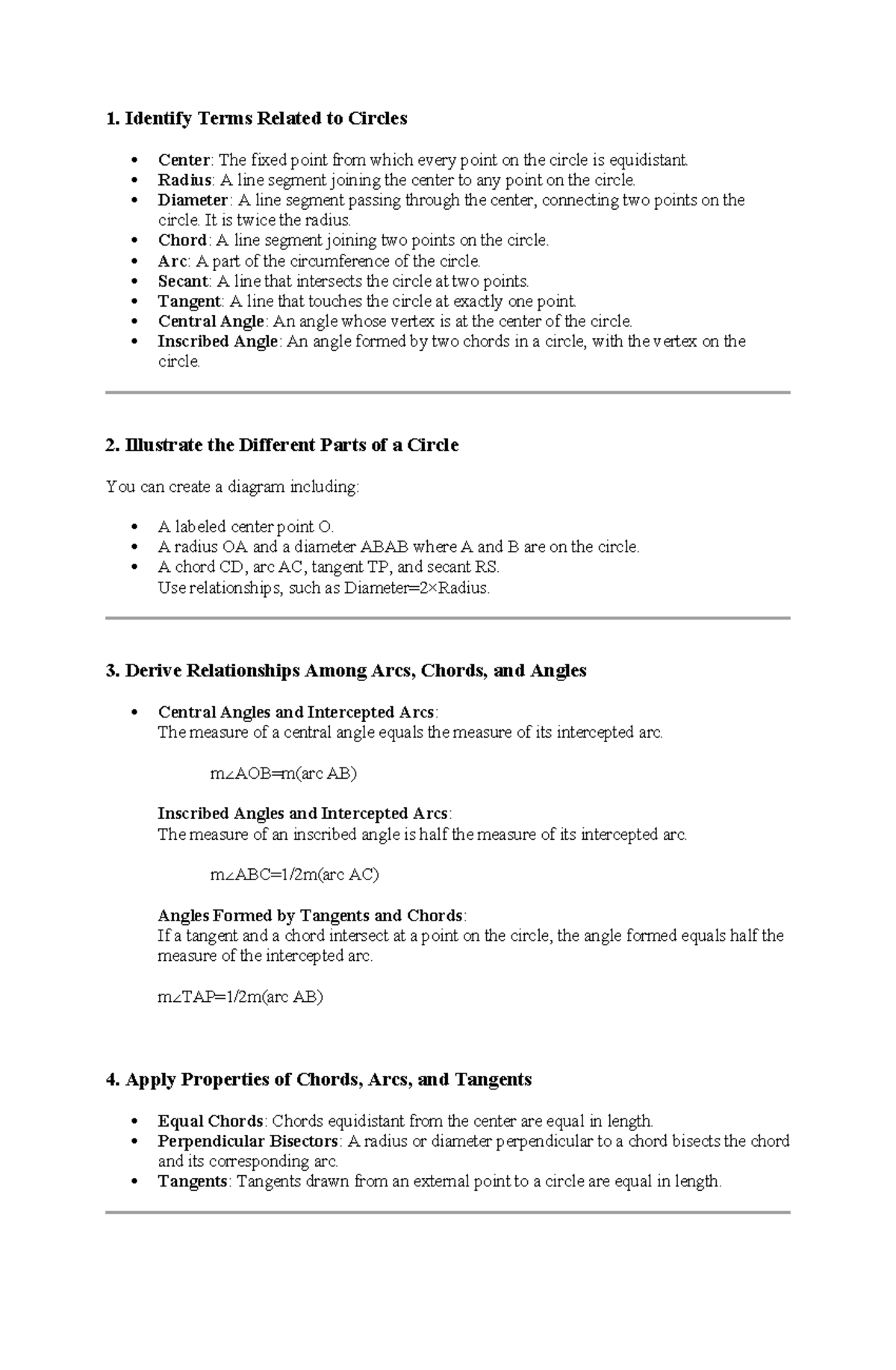 Circle Geometry Concepts and Relationships - MATH101 Lesson Notes - Studocu
