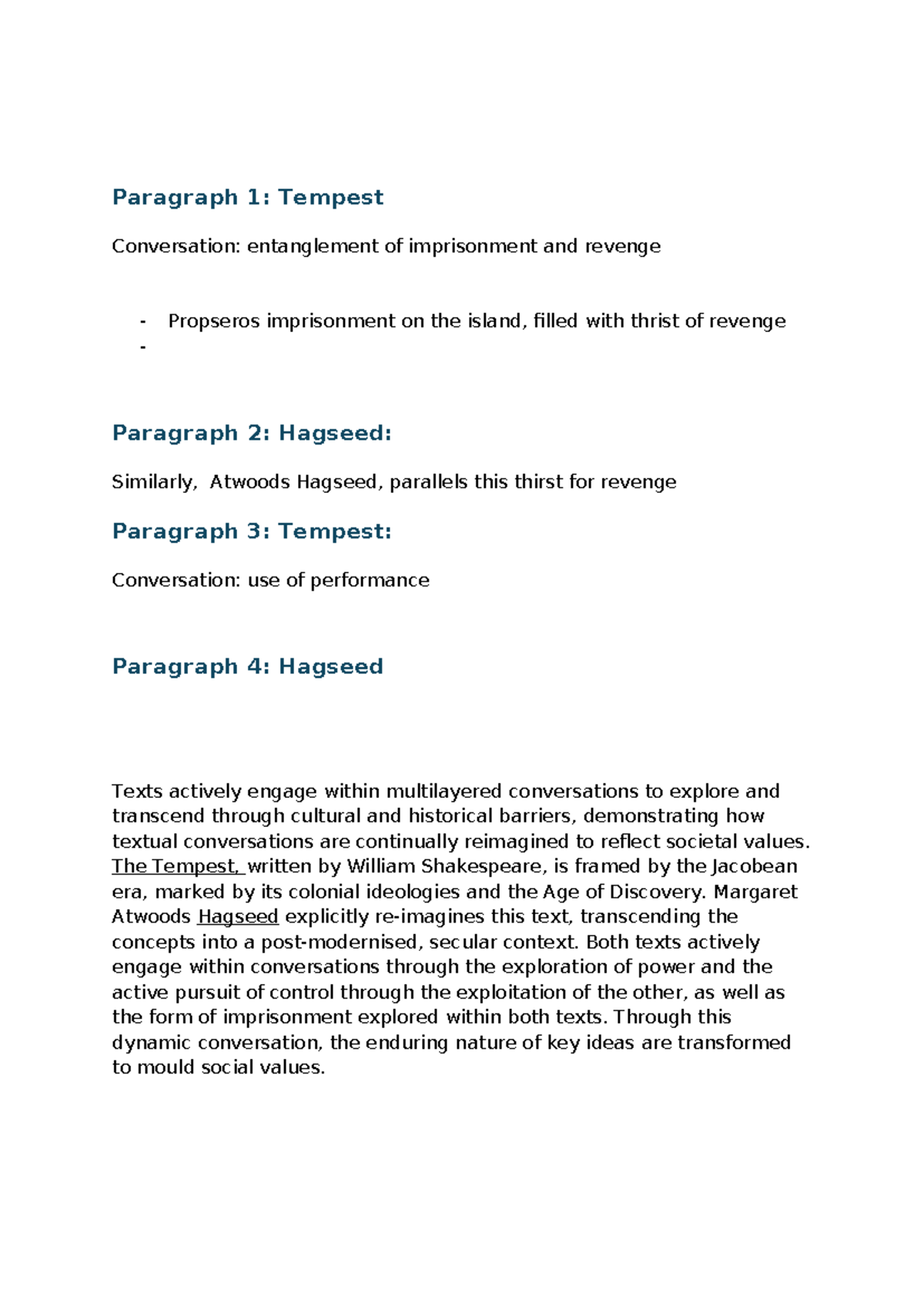 ENG 201: Comparative Analysis of Revenge in The Tempest and Hagseed ...