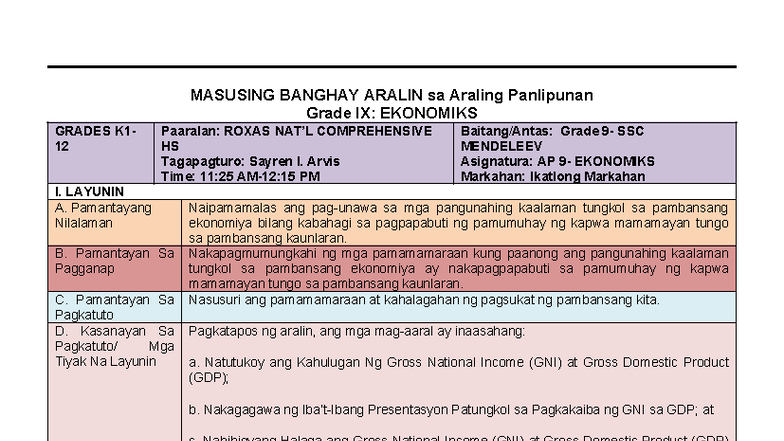 Sayren LP Finalism 091618: GNI at GDP sa Ekonomiks ng Grade IX - Studocu