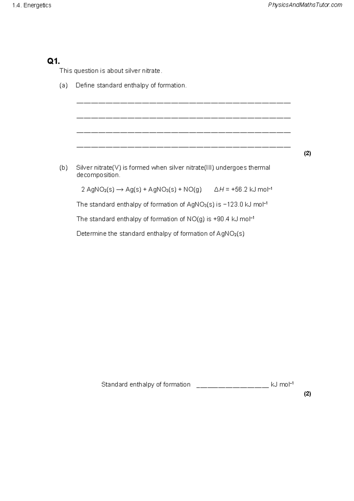 Energetics QP: Standard Enthalpy of Formation & Combustion Analysis ...
