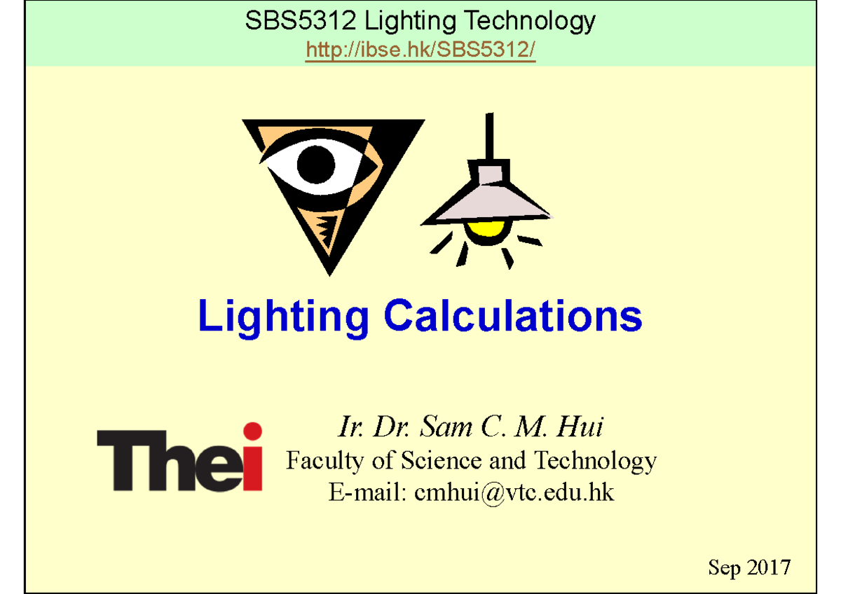 SBS5312 Lighting Technology: Comprehensive Lighting Calculations Guide ...