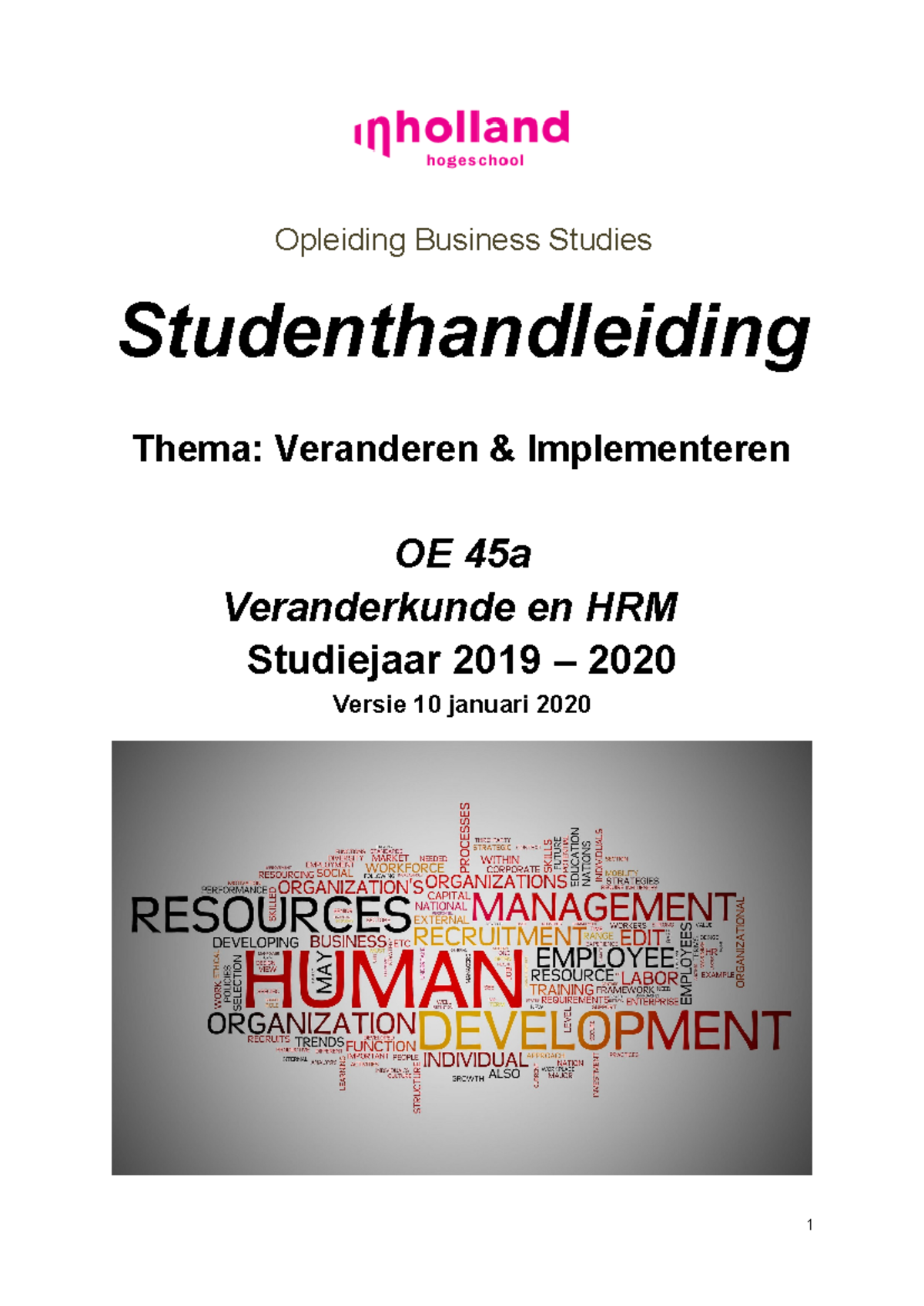 OE45a Studentenhandleiding: Veranderkunde & HRM (Studiejaar 2019-2020 ...