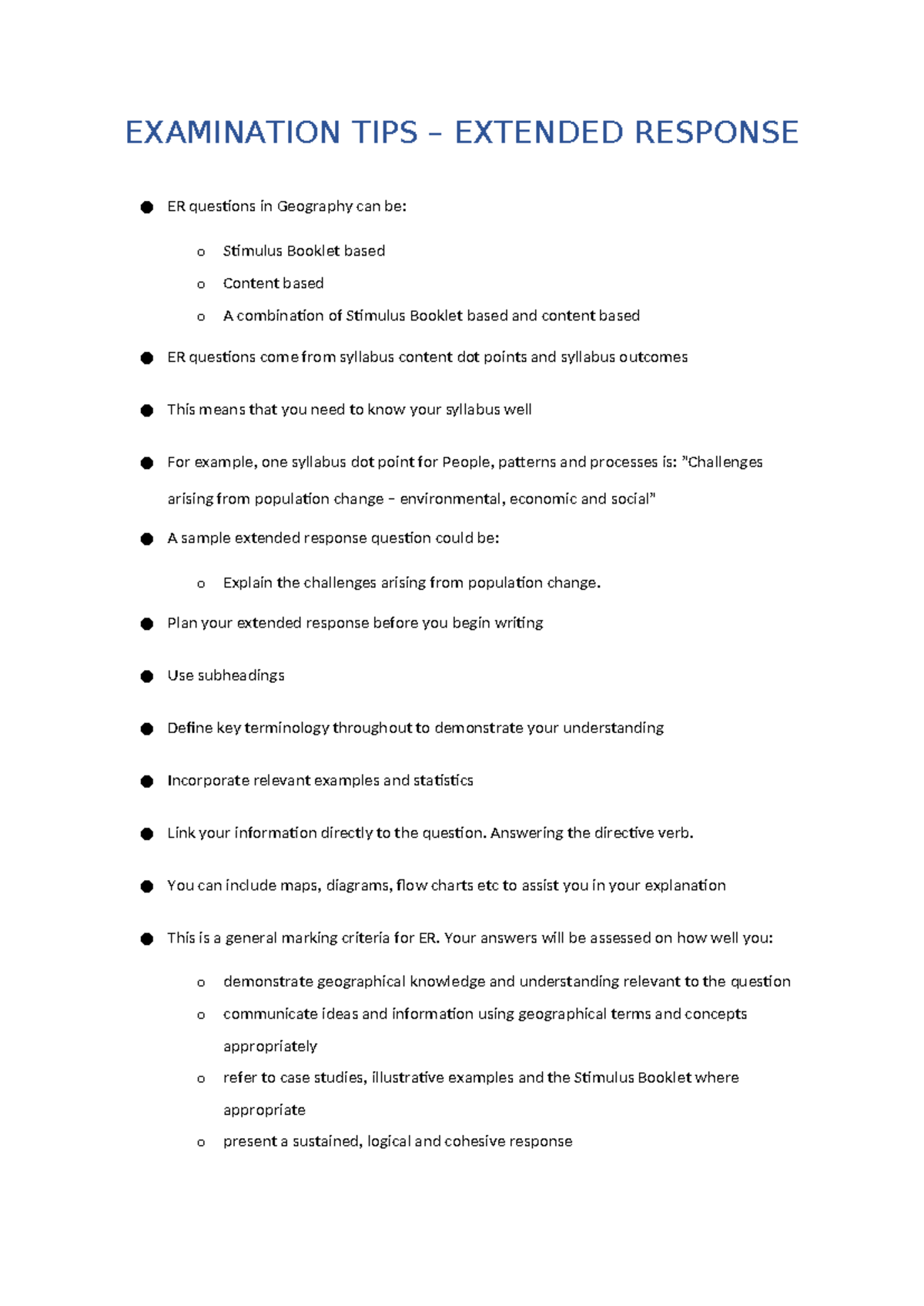 Geography Exam Tips: Mastering Extended Response Questions - Studocu