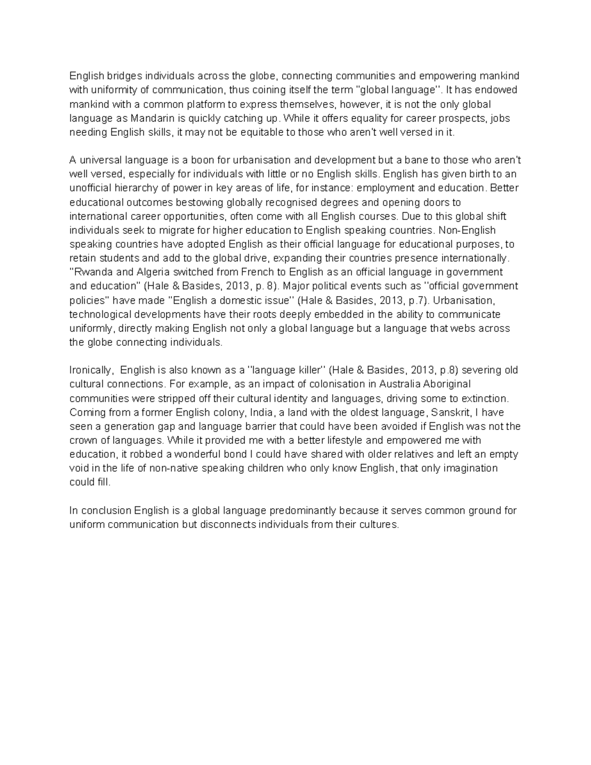 ENG 101 Essay: The Global Impact of English as a Language - Studocu