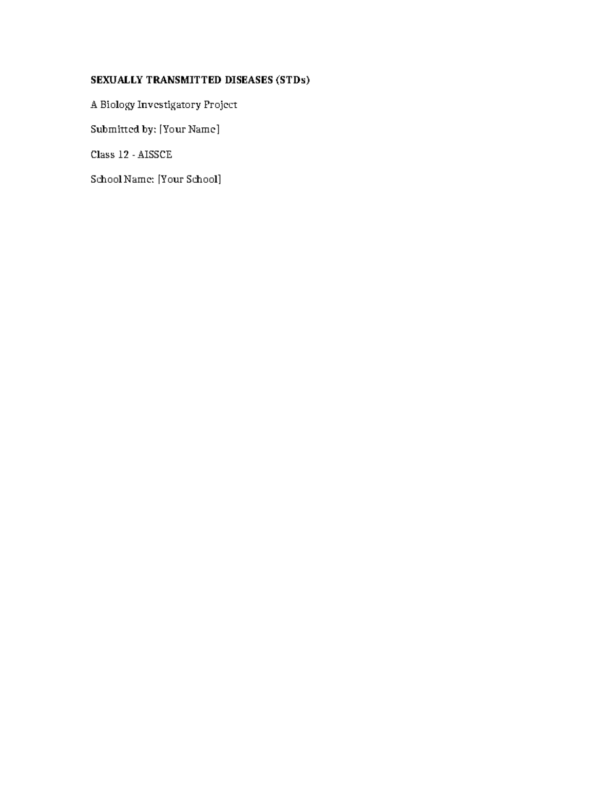 AISSCE Class 12 Biology Project on Sexually Transmitted Diseases - Studocu