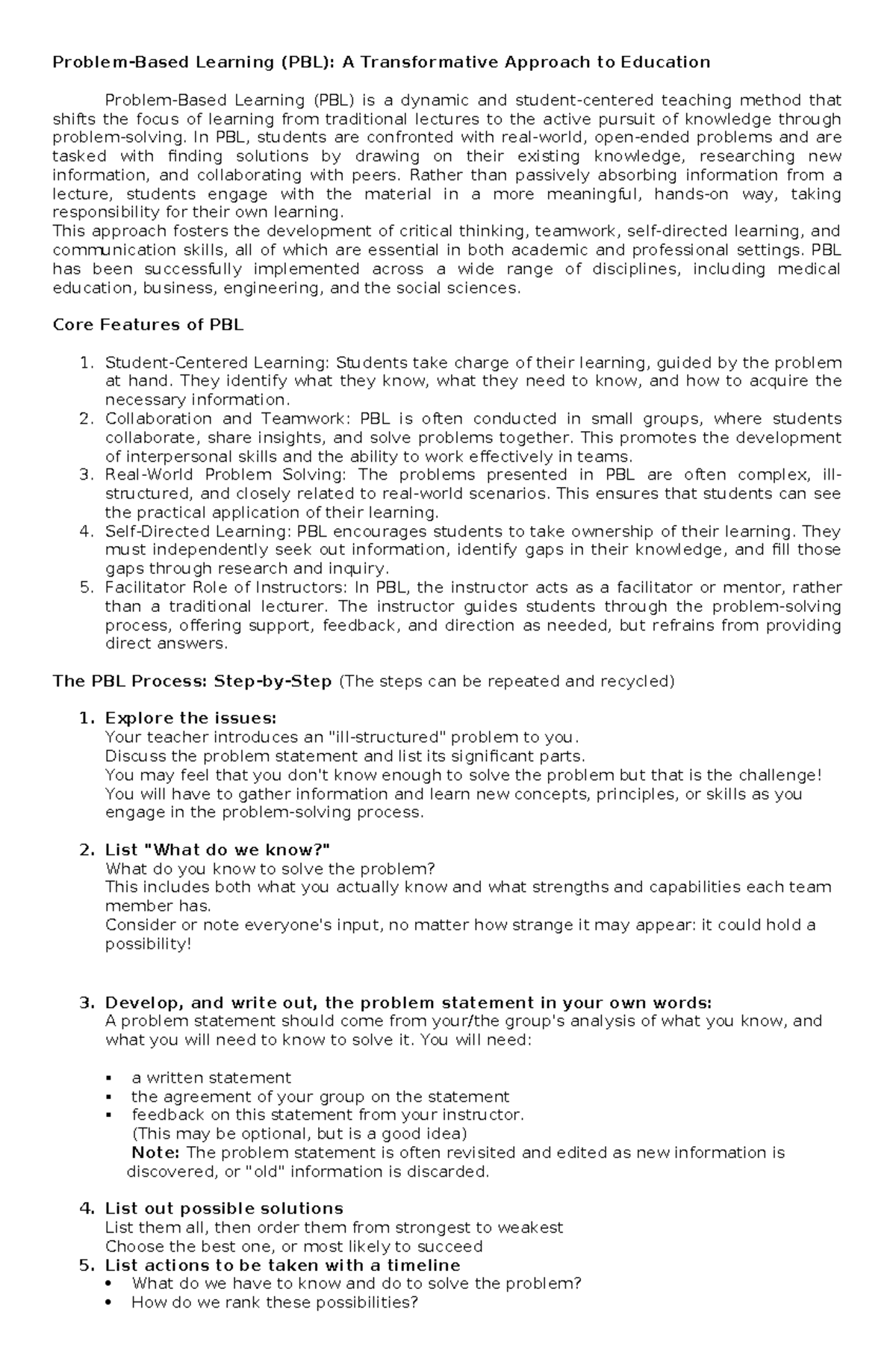 Enhanced Problem Based Learning - Problem-Based Learning (PBL): A Transformative Approach to ...