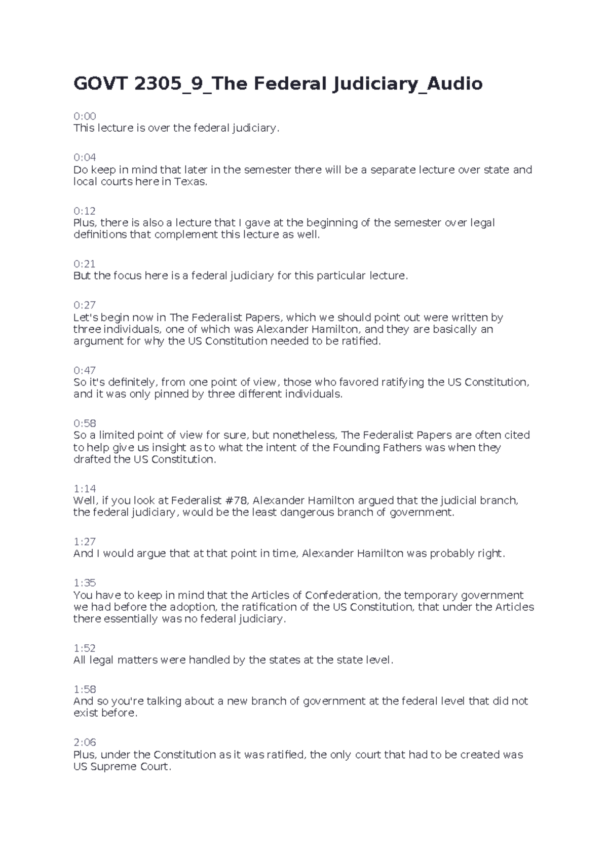 GOVT 2305: Overview of the Federal Judiciary Structure and Powers - Studocu