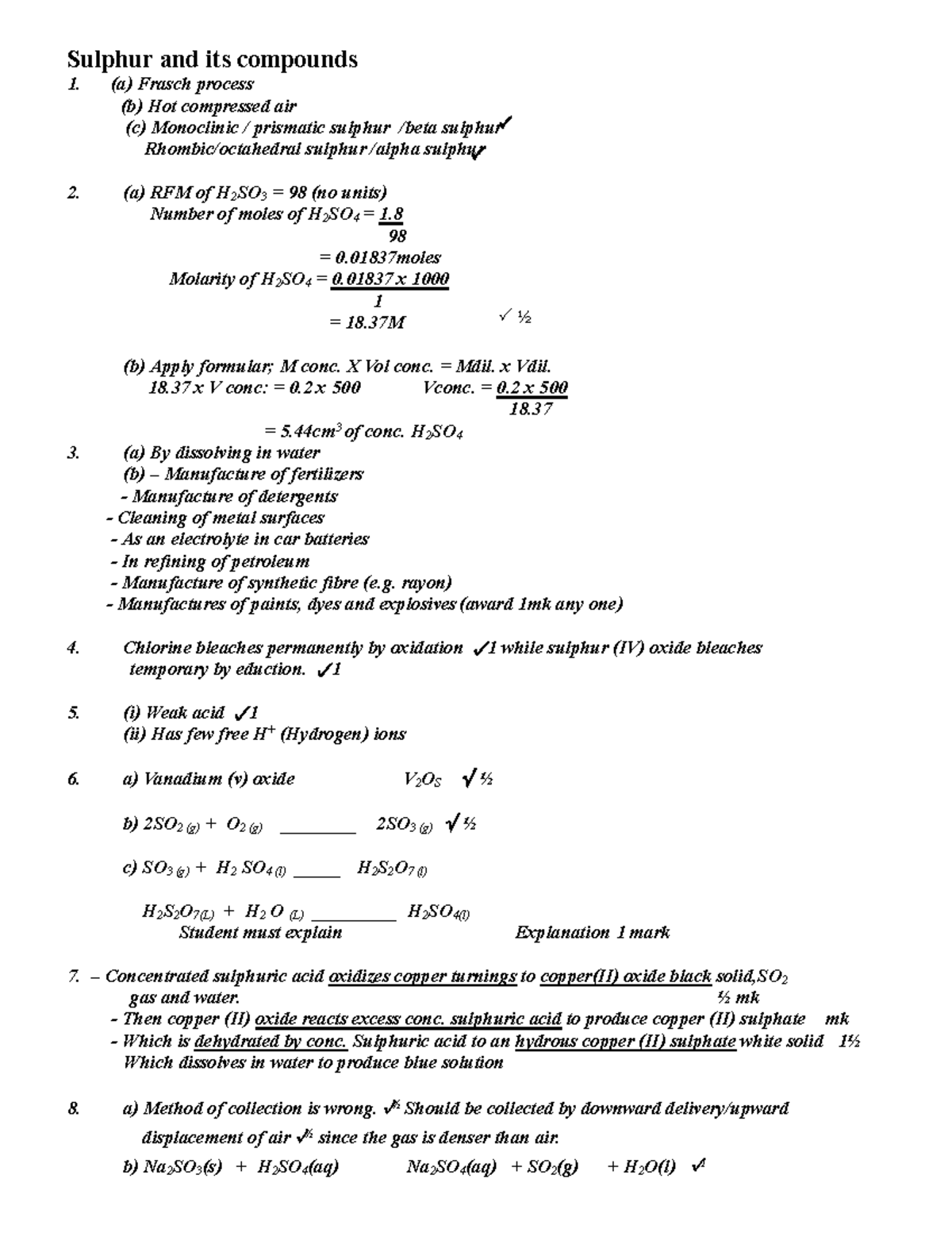 Sulphur and Its Compounds: Comprehensive Study Notes for CHEM101 - Studocu