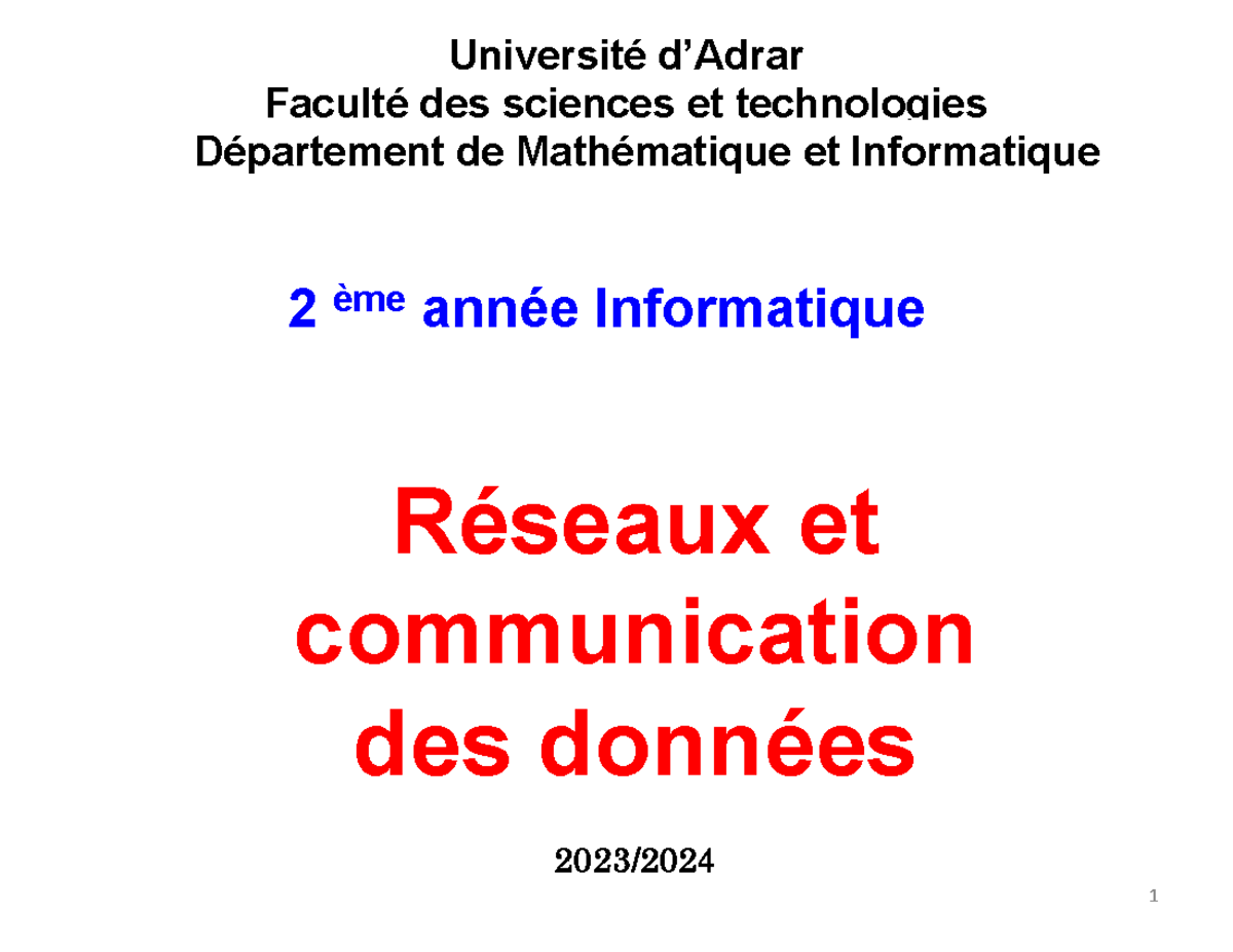 Chapitre 01: Introduction aux Réseaux Informatiques - 2ème Année ...
