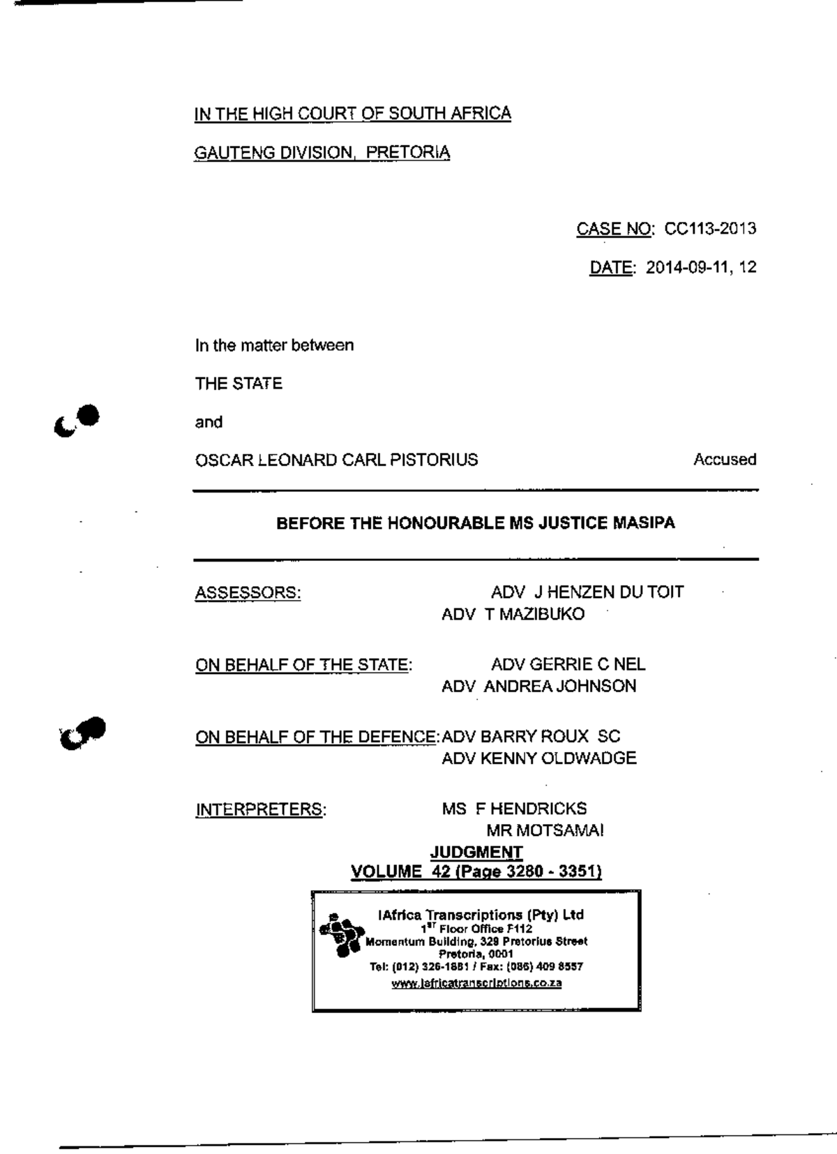 S v Pistorius: High Court Judgment Analysis (Case No: 12) - Studocu