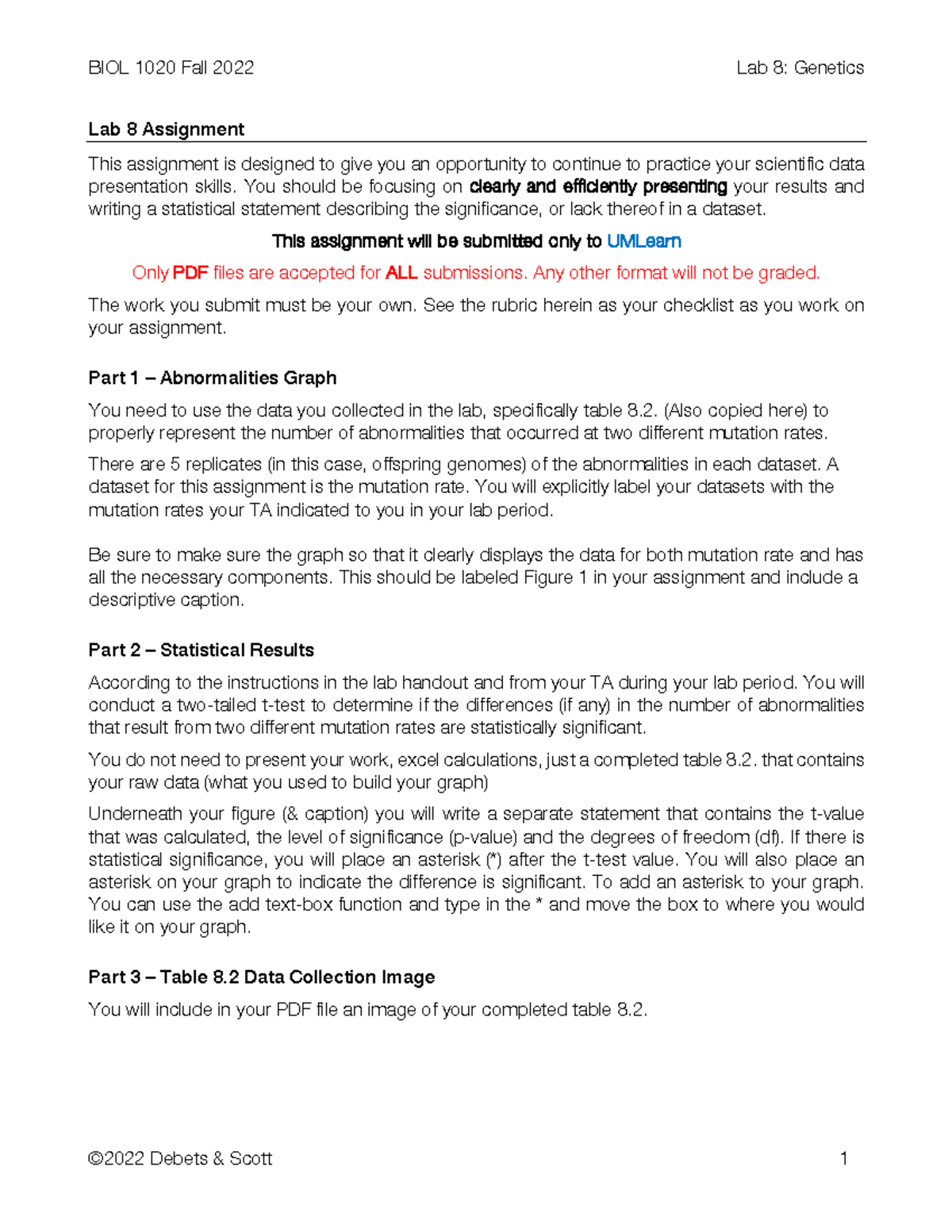 BIOL 1020 Lab 8 Assignment Outline - Lab 8 Assignment This assignment ...