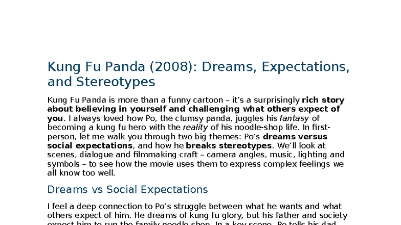 Kung Fu Panda (2008): Analyzing Dreams, Expectations & Stereotypes ...
