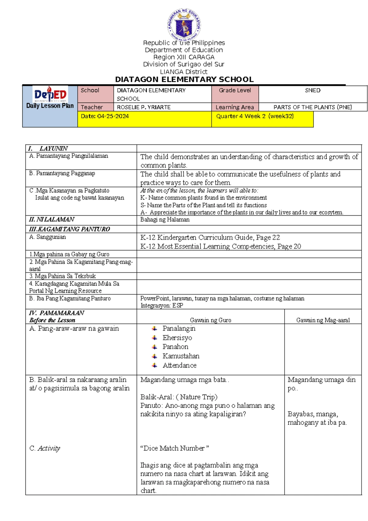 Matatag-DEMO-LP math - for demo teaching - Lesson Plan in Math 4 ...
