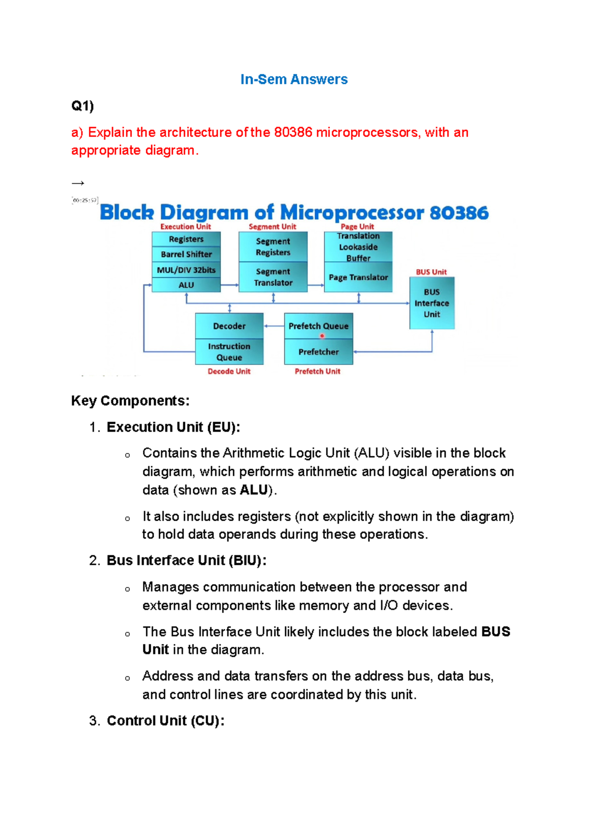 MP Insem Answers - 80386 Microprocessor Architecture Notes - Studocu