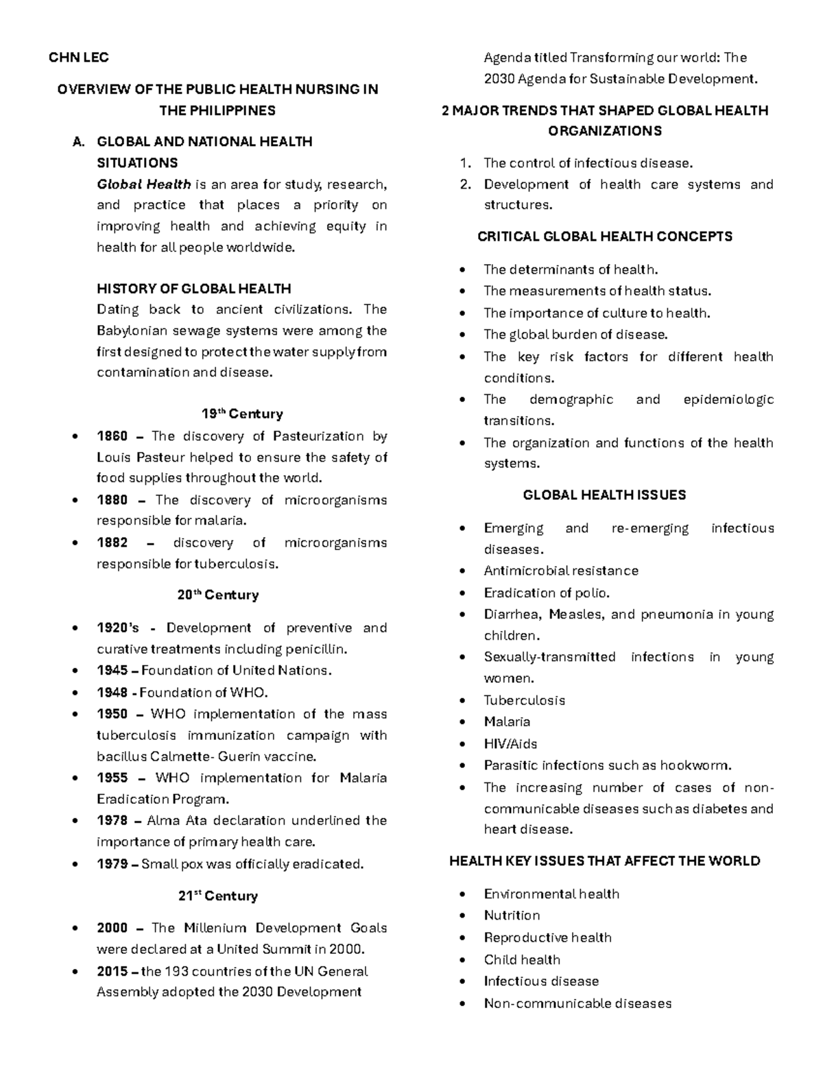 CHN- Reviewer - Lecture notes - CHN LEC OVERVIEW OF THE PUBLIC HEALTH ...