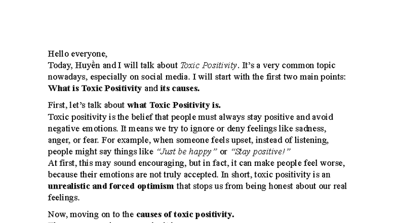 Toxic Positivity: Understanding Causes & Effects - Pre-Advantages - Studocu