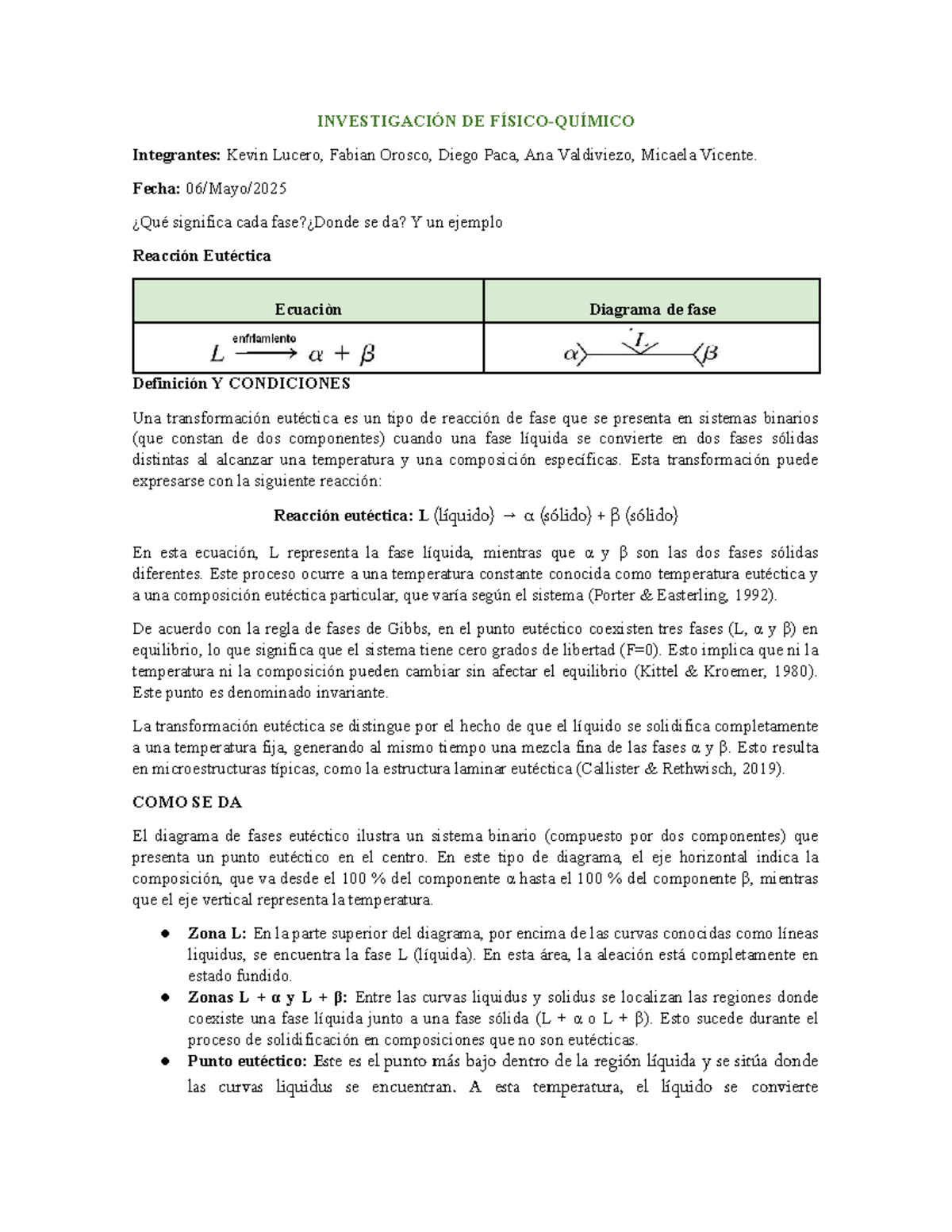 Investigación de Reacciones Eutécticas y Diagramas de Fase en Físico ...