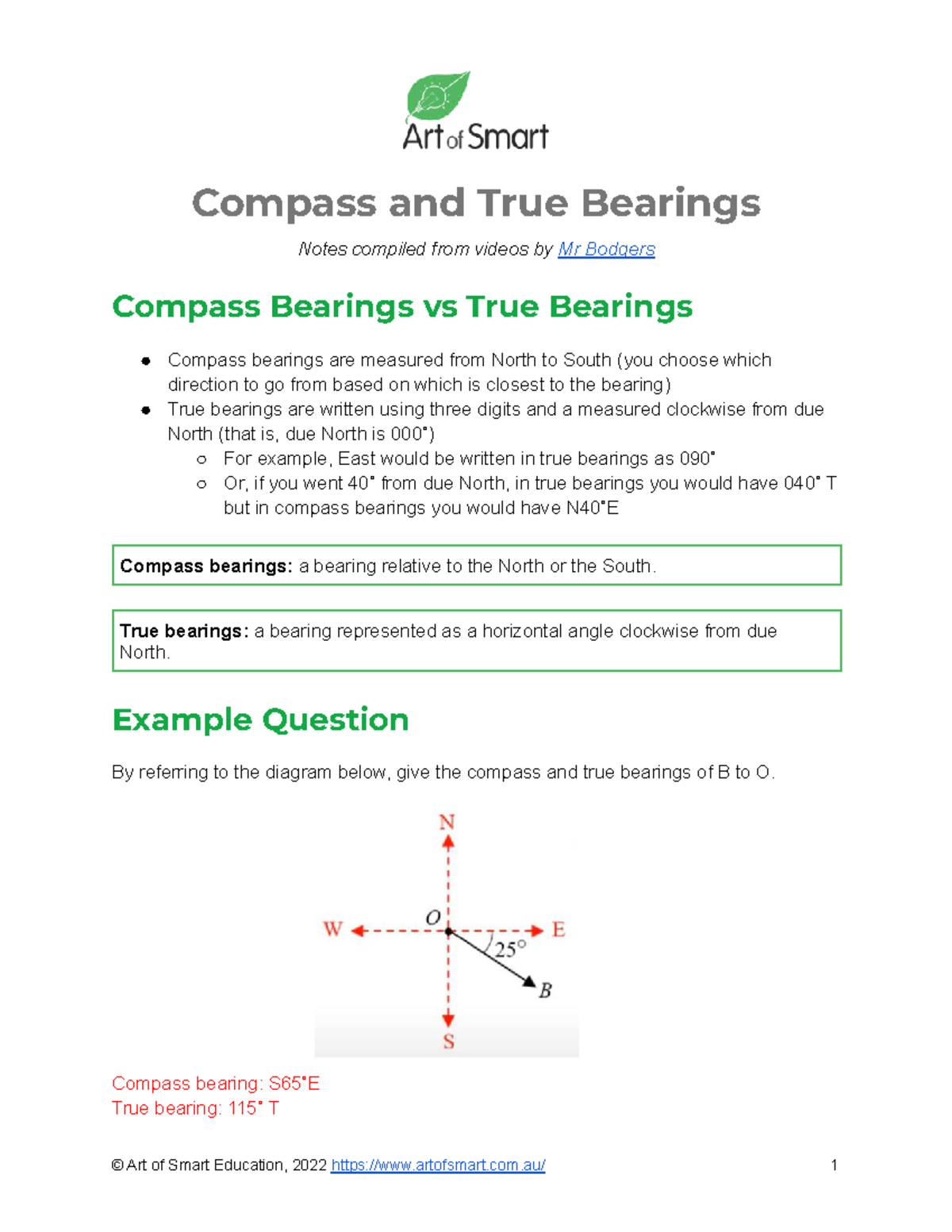 HSC Compass vs True Bearings Notes - Mr Bodgers Videos - Studocu
