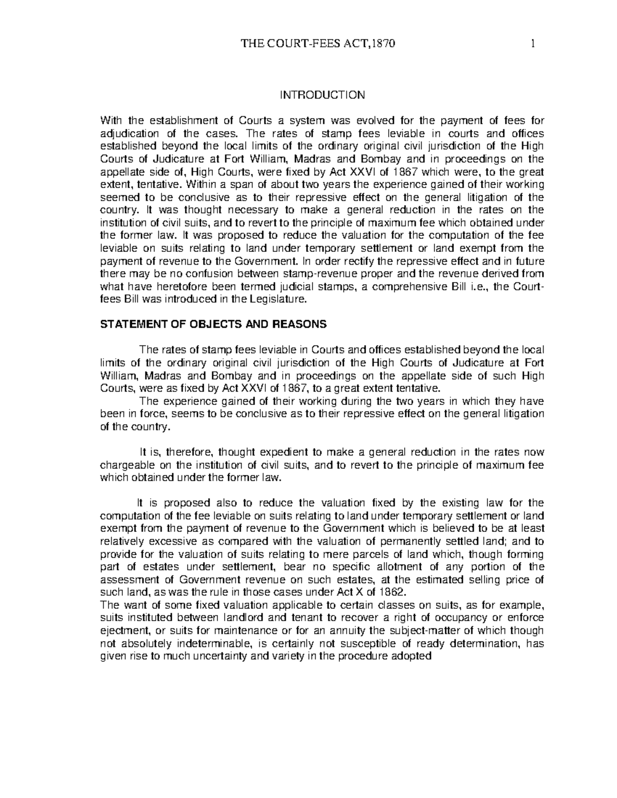 Court Fees Act, 1870: Comprehensive Overview and Amendments - Studocu
