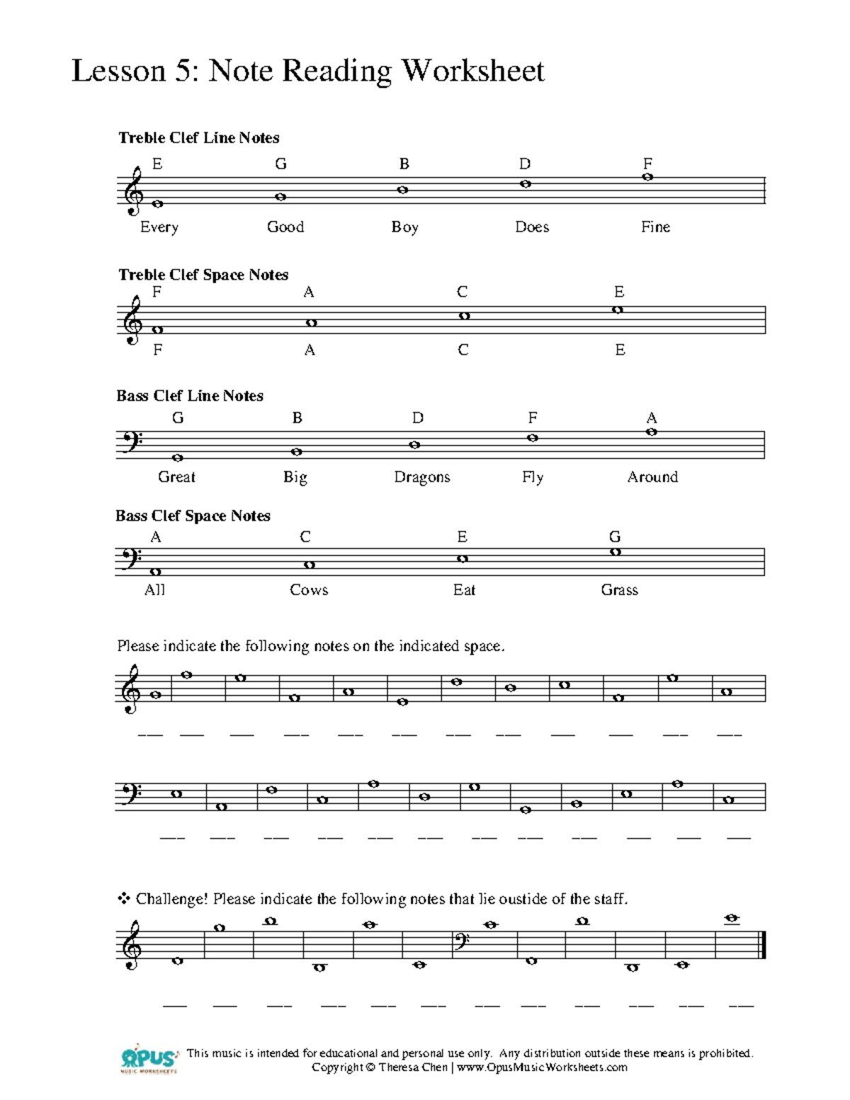 Lesson 5: Note Reading Worksheet (Music Education) - Studocu