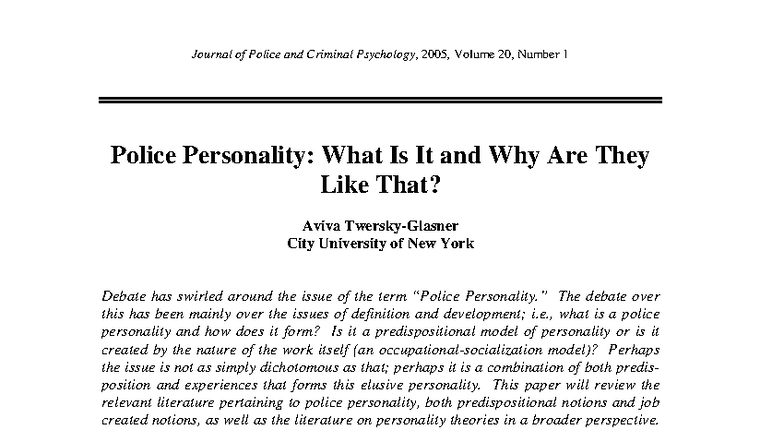 Police Personality: Understanding Its Formation and Characteristics ...