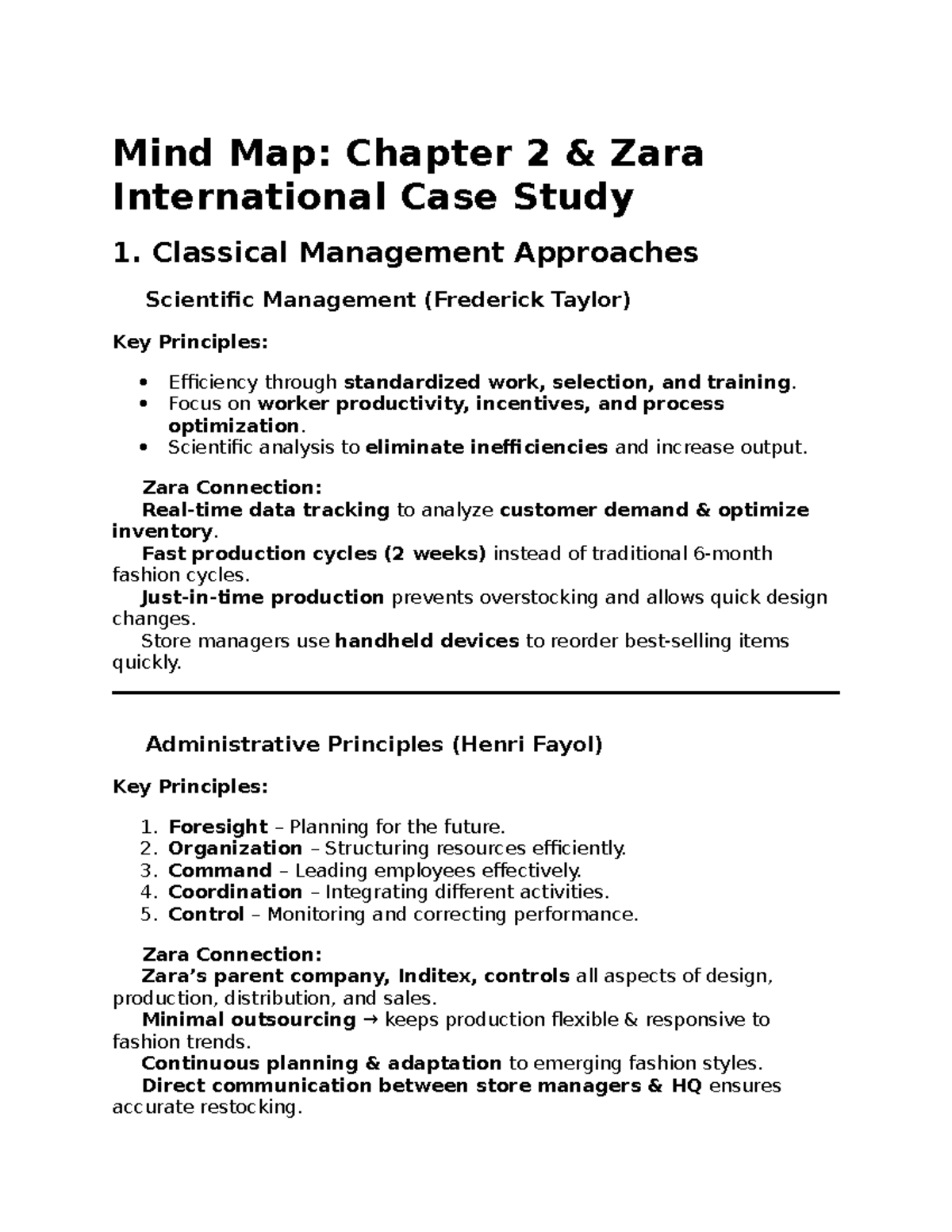Mind map - mind map - Mind Map: Chapter 2 & Zara International Case ...