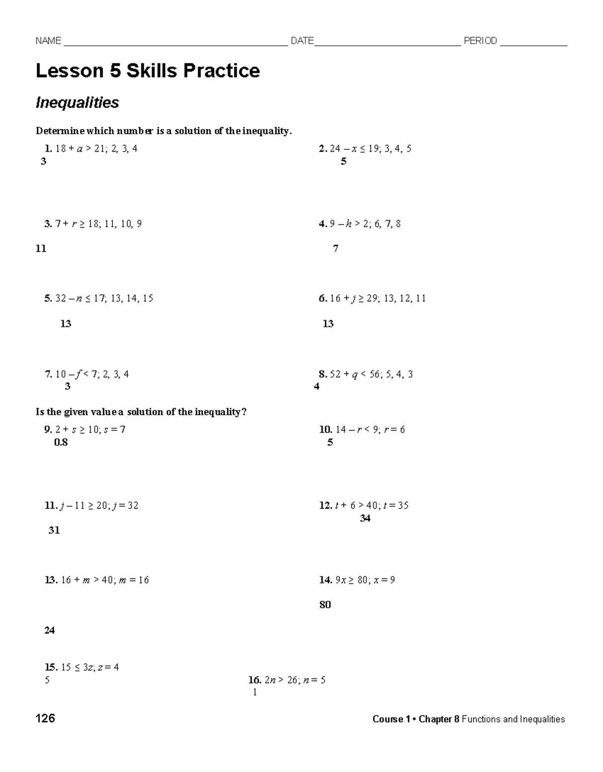 MATH 101 Lesson 5 Skills Practice: Solving Inequalities - Studocu