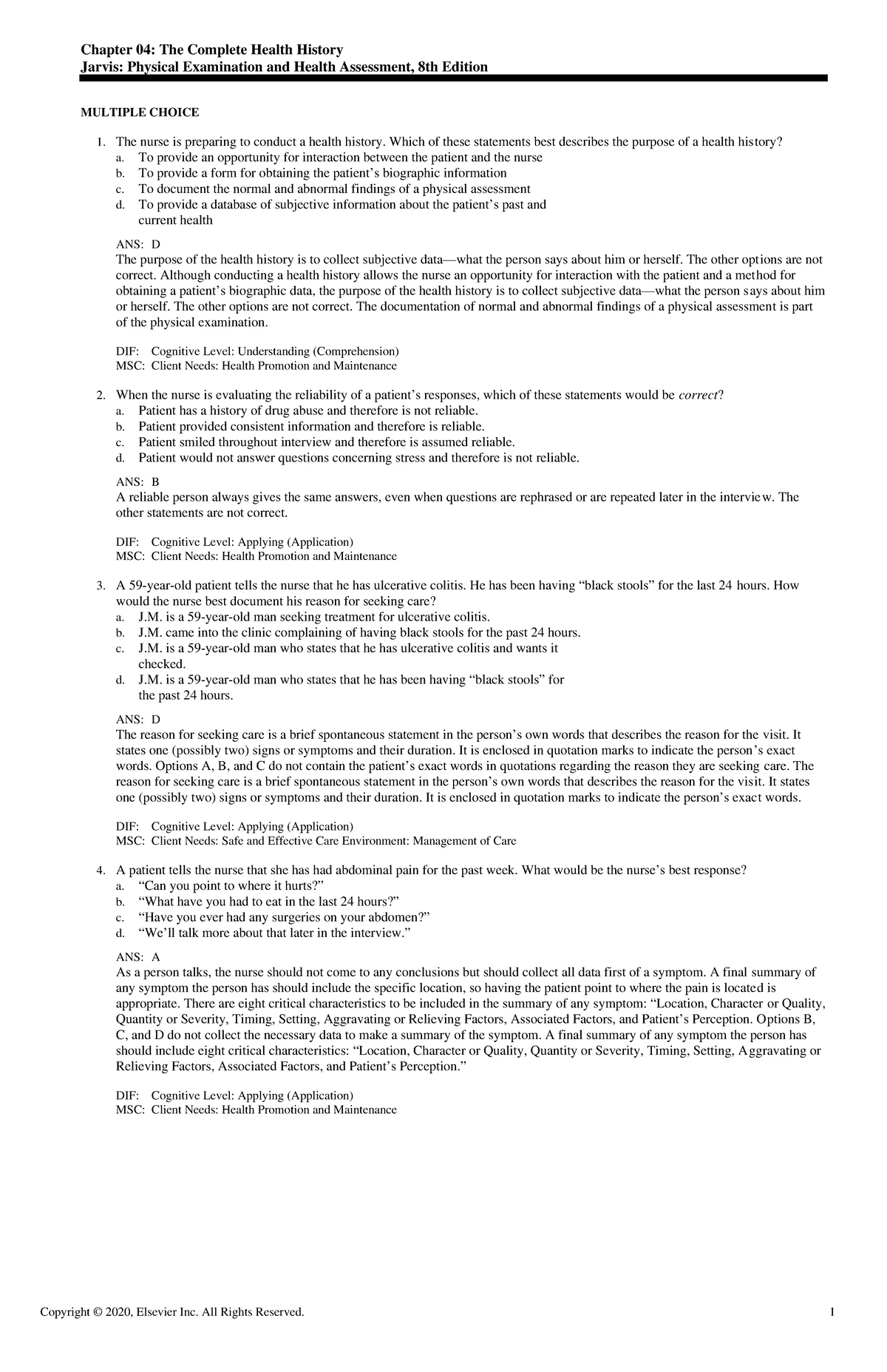 Exam View - Chapter 10 - Chapter 10: Vital Signs Jarvis: Physical ...