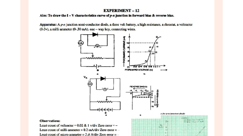 PHYSICS Experiment 12: I-V Characteristics of a Junction Diode - Studocu