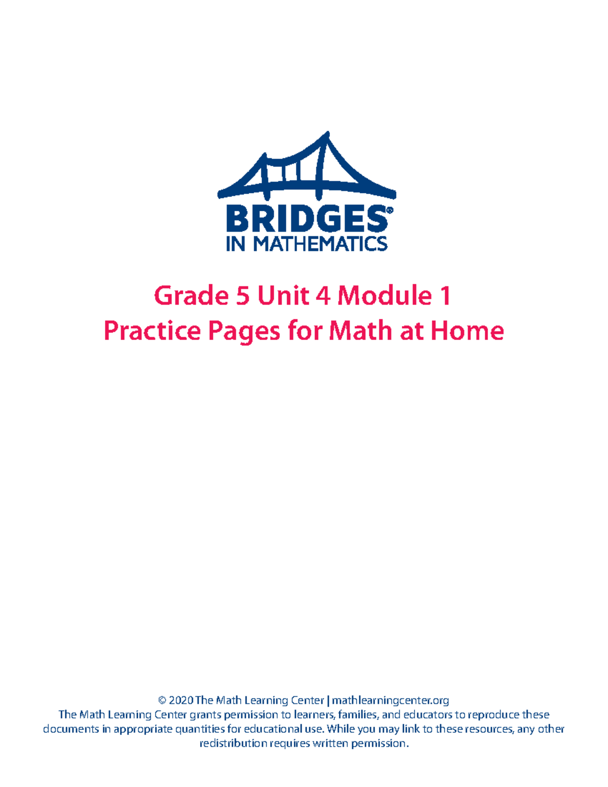 Bridges in Mathematics Grade 5 Unit 4 Module 1 Home Learning Practice ...