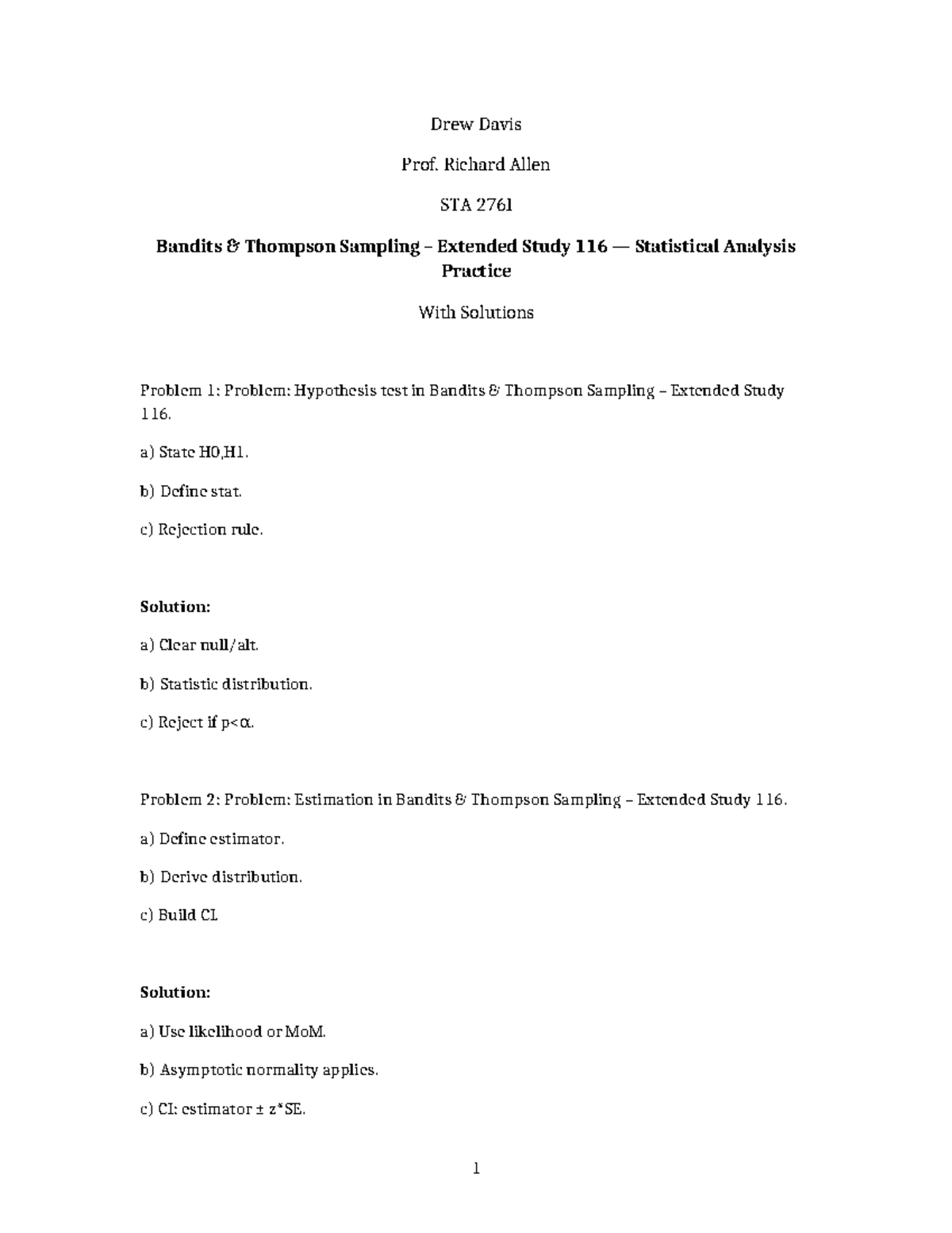 STA 276I Bandits Thompson Sampling Extended Study 116 Exam Solutions ...