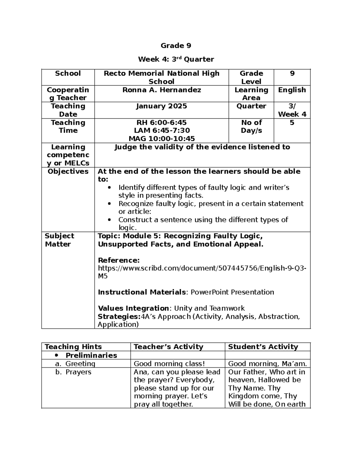 Grade 9 English Q3: Recognizing Faulty Logic and Fallacies - Studocu