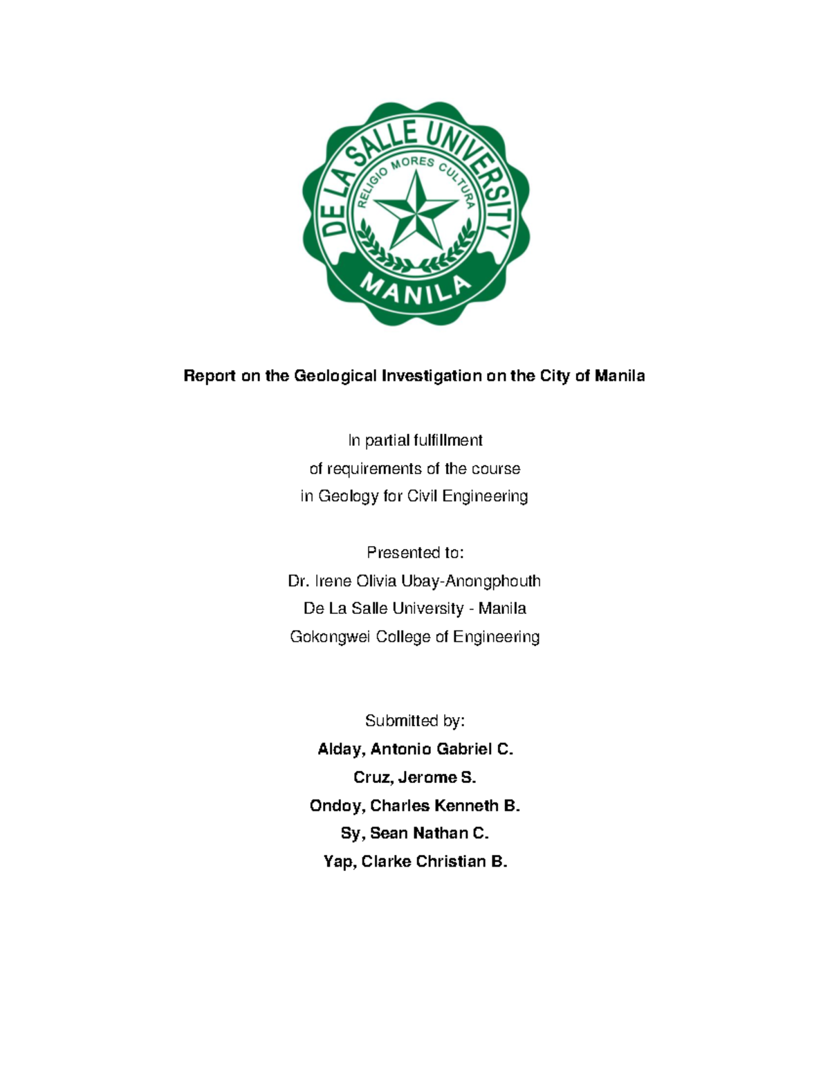 Geological Investigation Report on Manila: Igneous Petrology and ...