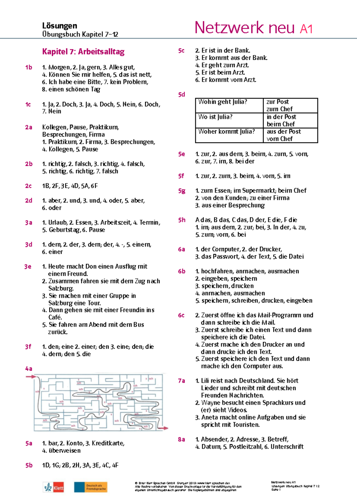 A1 NWneu ÜB Lösungen K7-12 - Übungsbuch Kapitel 7– 12 Netzwerk neu A © Ernst Klett Sprachen GmbH ...