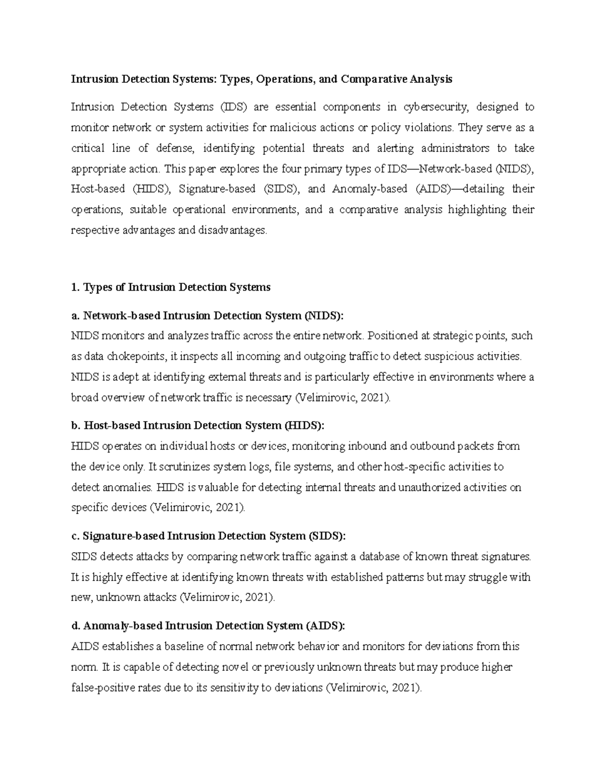 CS 3340 WA 3: Intrusion Detection Systems - Types & Analysis - Studocu